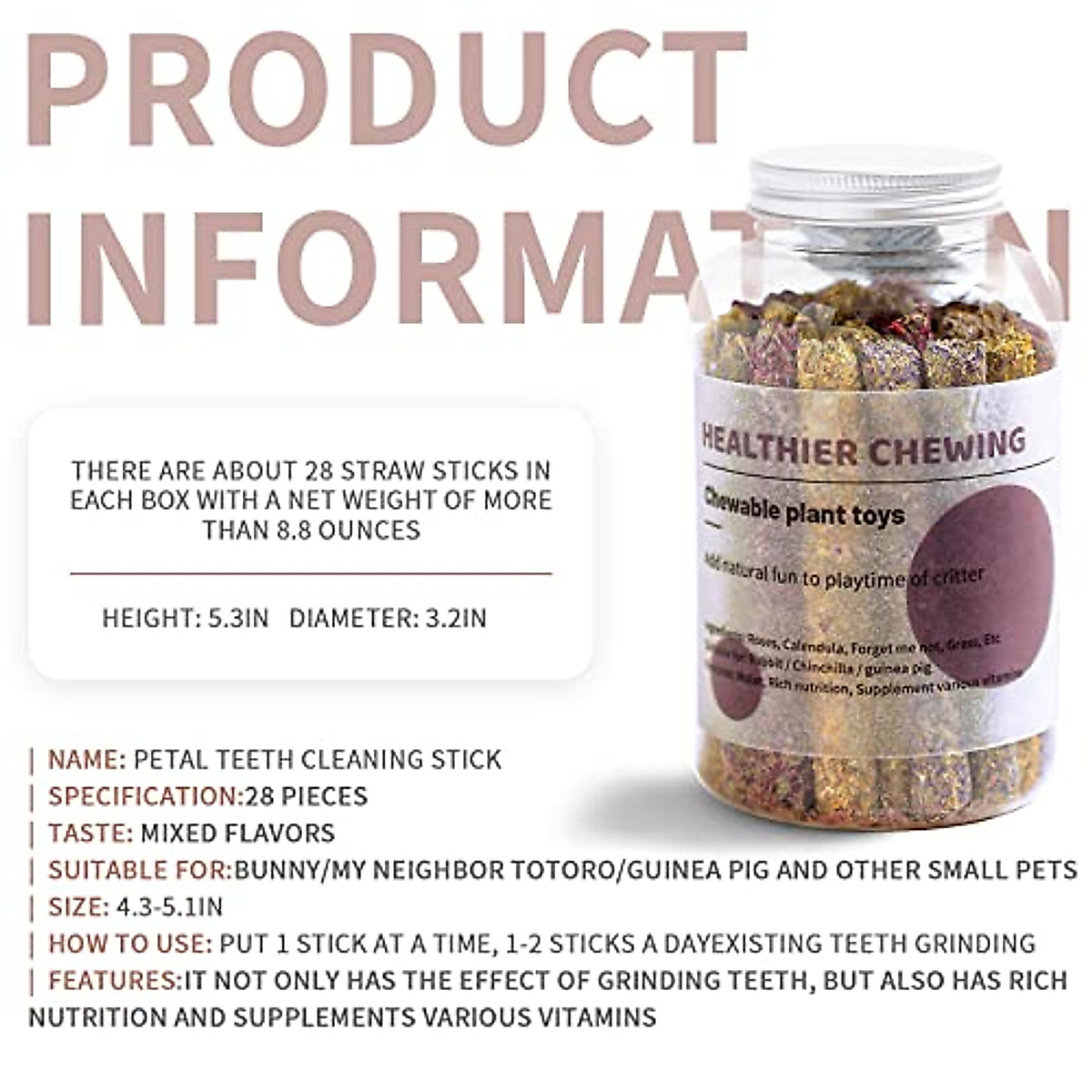 Casapeva Natural Flowers Flavored Hamster chew Toys, Chinchillas, Guinea Pigs, Gerbils, Hamsters and Other Small Animals，100% Handmade Chew Toys for Teeth Treats Accessories