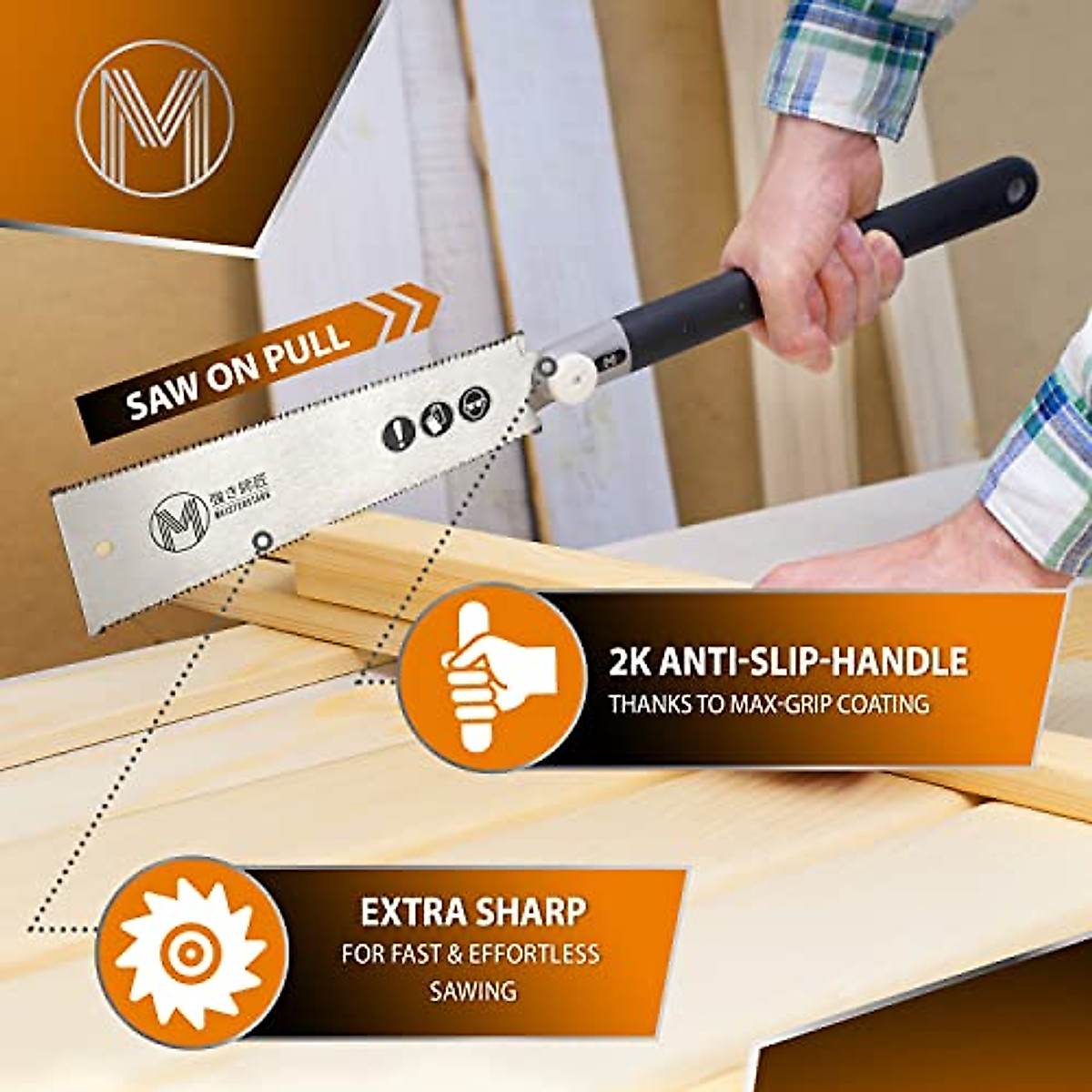 [M-SAW] Japanese Pull Saw Set [+FREE 2.BLADE] - 10" Double Sided Ryoba Japanese Saw Hand Saw - Japanese Hand Saw Ryoba Saw Flush Cut Saw - Japanese Saw Woodworking & DIY - SK4 Carbon Steel & 2k-Handle