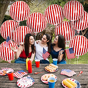 KatchOn, Red and White Striped Balloons - 18 Inch, Pack of 10 | Carnival Balloons for Carnival Decorations | 4D Striped Circus Balloons | Carnival Theme Party Decorations, Red and White Balloons Decor