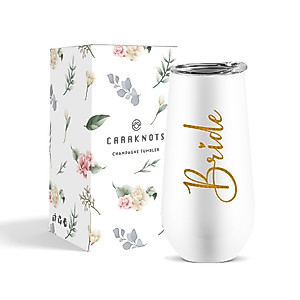 CARAKNOTS 6 OZ Bride Champagne Flutes Bride Gifts Wedding Gifts for Bride Champagne Tumbler Engagement Bridal Shower Gifts for Bride to Be Stainless Steel Champagne Tumbler Cup White 6 OZ