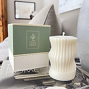 Twigs & Birch Curvy Pillar Candle (1 Ivory Artisan Hand Made) | 100% Natural Unscented Soy Beeswax Candles for Gift | Smokeless Non-Toxic Air-Purifying | Canadian Made, Slow Burning 4x3