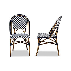 Baxton Studio Celie Dining Side Chair in Navy and White (Set of 2)