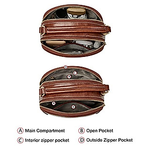Small Leather Handbags for Women, Genuine Leather Ladies Mini Top-handle Zipper Bags with 2 Type Adjustable Shoulder Strap Women's Fashion Messenger Chain Bags Girls Casual Compact Satchel (Brown)