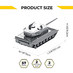 METAL TIME Model Leopard 2, 3D Puzzles for Adults or Teens, DIY Metal Puzzle Model Kit, 3D Metal Model Brain Teaser Puzzle - Great Gift Idea, 57 PCS.
