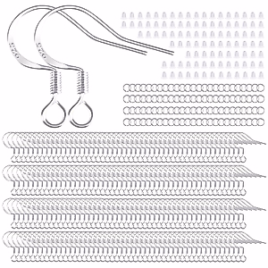 200 PCS/100 Pairs 925 Sterling Silver Earring Hooks Hypoallergenic Silver Ear Wires Fish Hooks with 100 PCS Clear Silicone Earring Backs and 100 PCS Jump Rings for DIY Jewelry Making