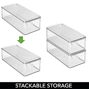 mDesign Slim Plastic Storage Organizer Bin with Handle and Lid for Bathroom Vanity - Hold Soap, Body Wash, Shampoo, Lotion, Conditioner, Hand Towels, Hair Accessories, Body Spray, Mouthwash - Clear
