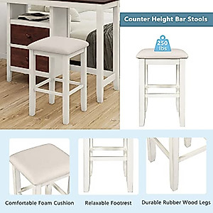 Quarte Farmhouse 3-Piece Dining Table Set,Rustic Counter Height Dining Table Set with 2 Storage Drawers and 2 Stools for Small Places (Brown+White/New*)