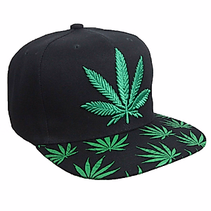 90210 Wholesale Weed Baseball Cap Marijuana Canabis Pot Fashion Hip Hop Caps Snapback Party Hat (Black/Green)