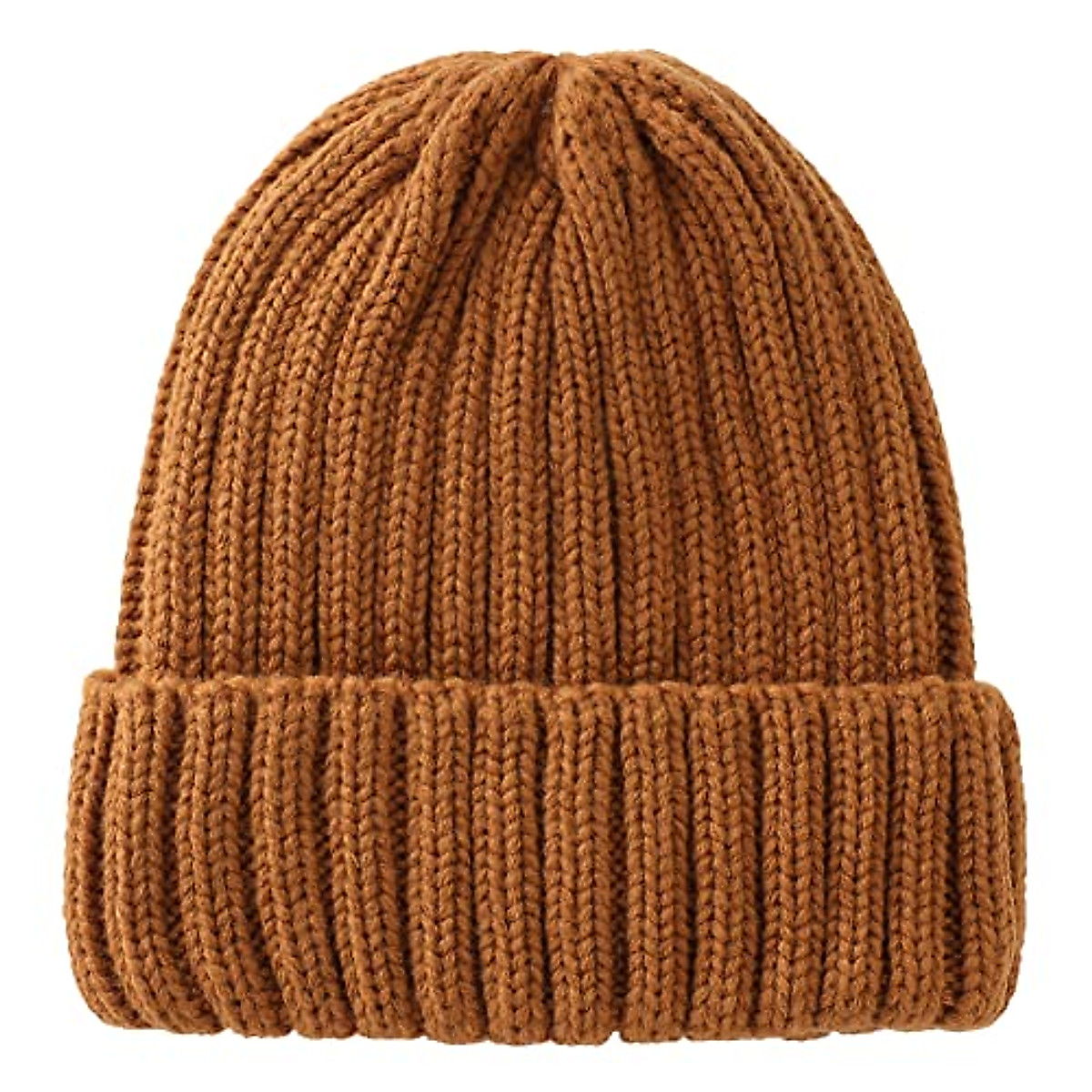Connectyle Knit Beanie Hat for Women Acrylic Winter Hats Ribbed Warm Cuffed Skull Ski Cap Brown