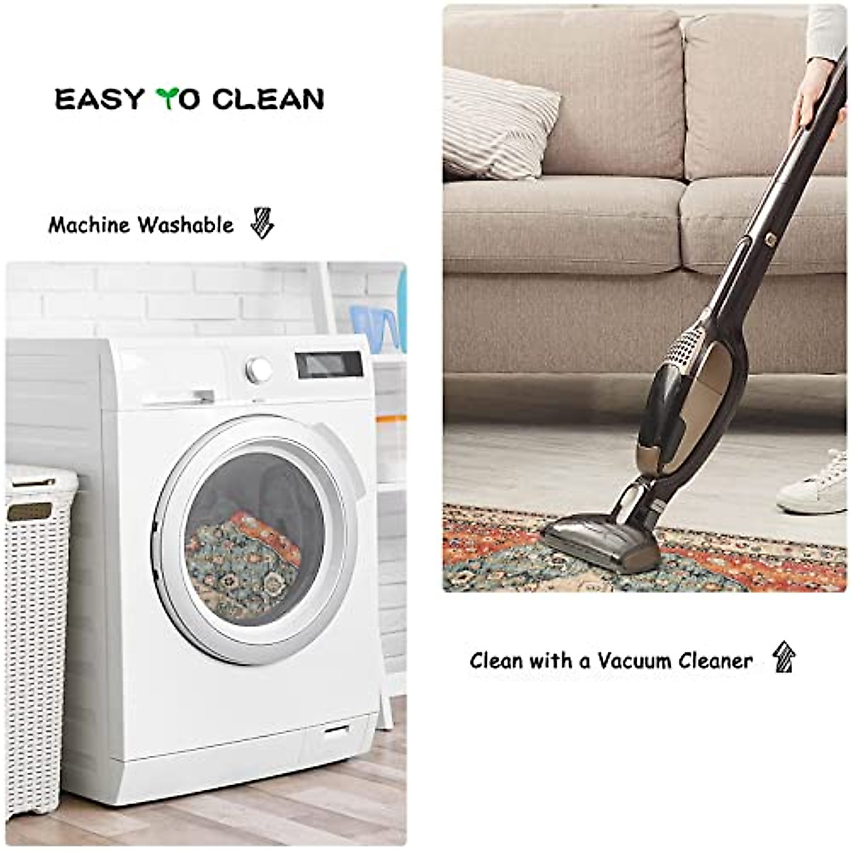 Lahome Boho Tribal Area Rug - 2x3 Persian Distressed Small Entryway Rug Doormat Bohemian Faux Wool Non-Slip Washable Low-Pile Floor Carpet for Indoor Front Entrance Kitchen Bathroom