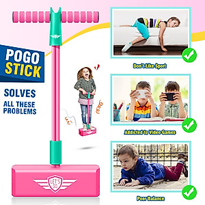 CUUGO LET'S GO! CG Pogo Stick Toys for 3-12 Year Old Girls, Foam Pogo Jumper Toys for Age 3-12 Years Old Kids Pogo Stick Autism Toys Outdoor Toys Party Birthday Stocking Stuffers Fun Toys, Rose Red