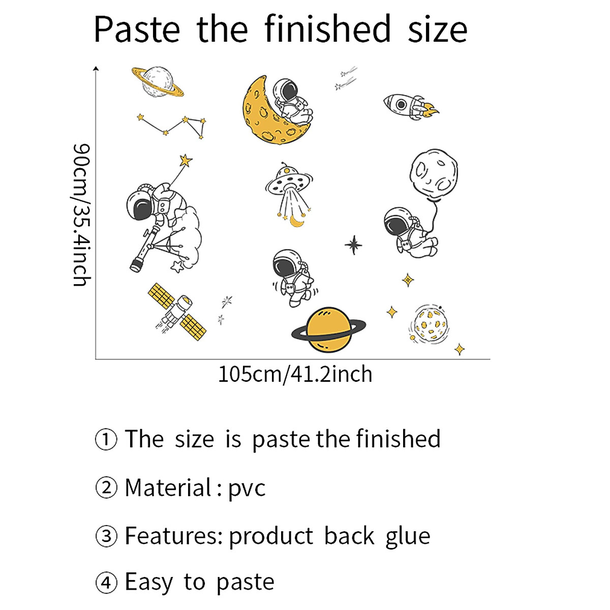 ROFARSO Wall Stickers Astronaut Planet Outer Space Stars DIY Vinyl Removable Large Wall Decals Art Decorations Decor for Kids Boys Bedroom Living Room Playing Room Murals