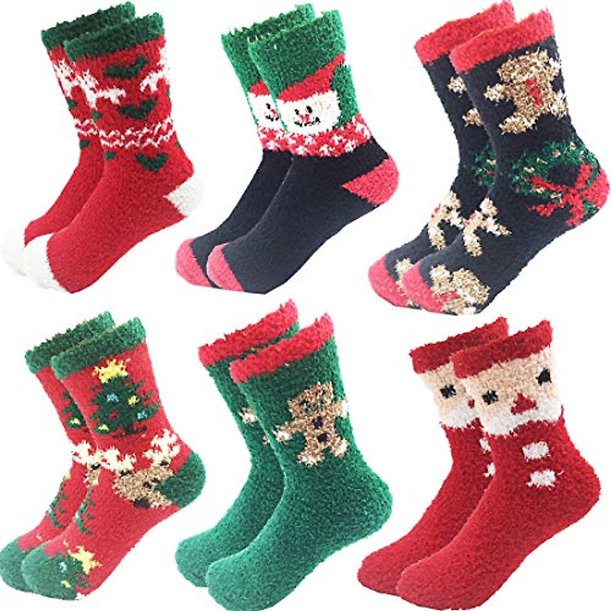 October Elf 6 Pairs Adult Christmas Holiday Socks Warm Winter Cozy Socks (One size, E)