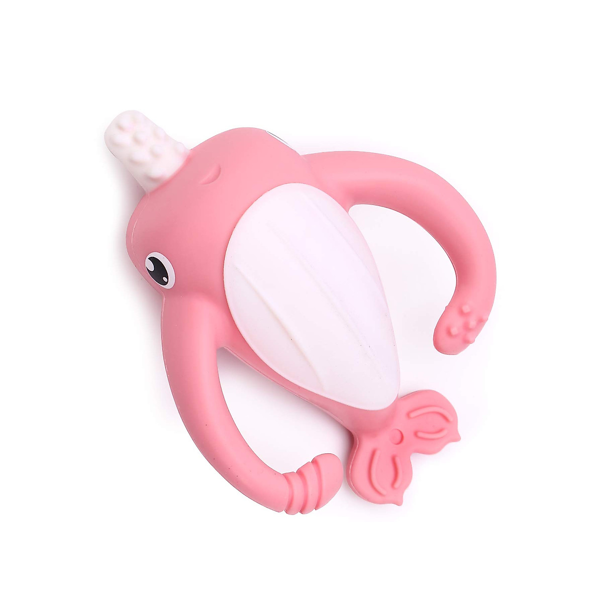 Smily Mia Nora Narwhal Soft Silicone Teething Toy/Toothbrush with Two Handles for 3M+ Babies Teething Pain Relief, Pink