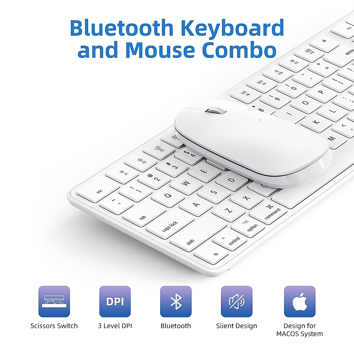 Bluetooth Keyboard and Mouse for Mac, OMOTON Wireless Keyboard and Mouse Combo, Multi-Device Keyboard with Numeric Keypad for MacBook Pro/Air, iMac, iMac Pro, Mac Mini, Mac Pro Laptop and PC (White)