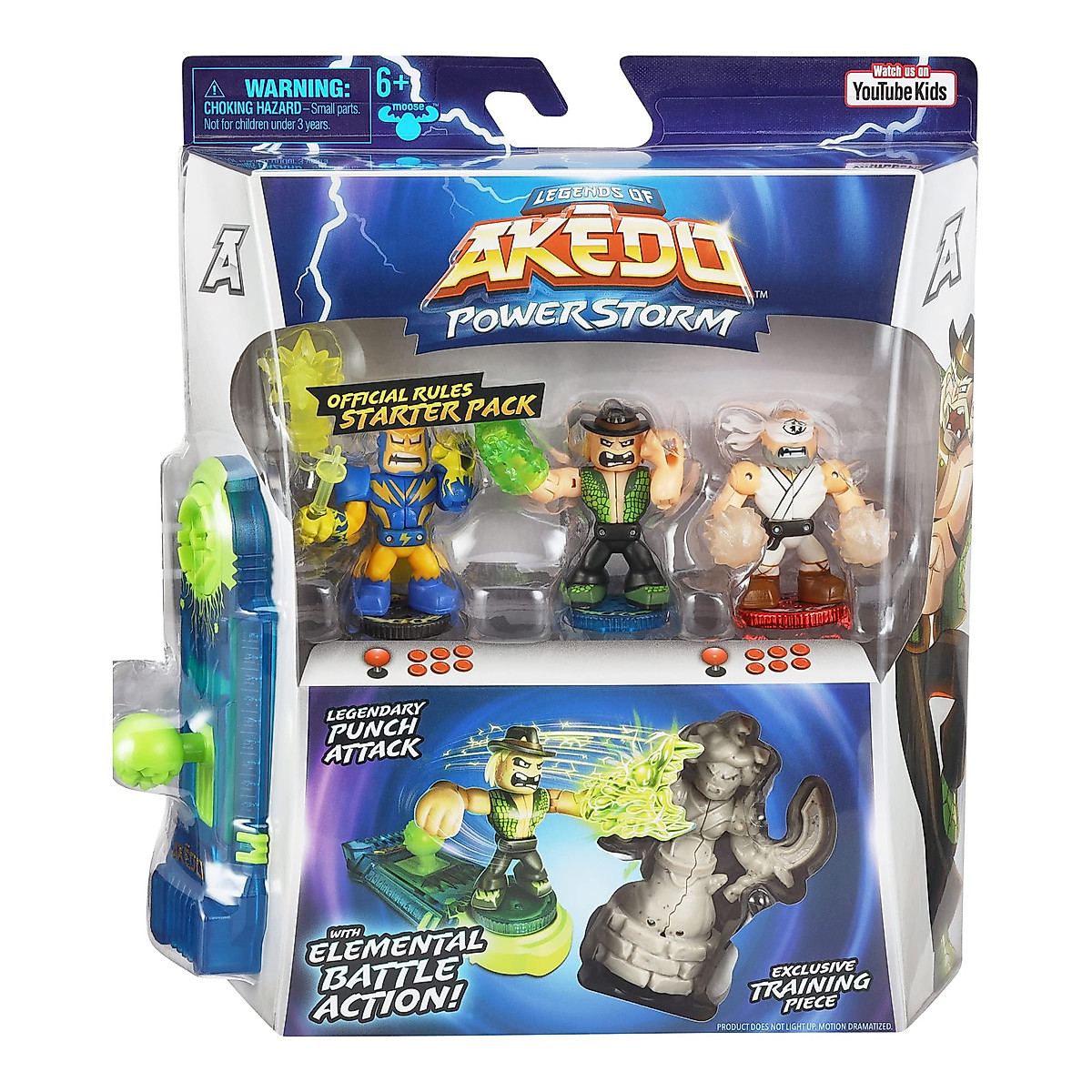 Legends of Akedo Powerstorm | Official Rules Starter Pack Legendary Punch Attack | 3 Mini Battling Action Figures with Training Practice Piece and Exclusive Joystick Controller