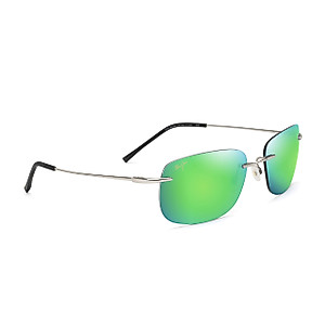 Maui Jim Men's and Women's Ohai Polarized Rimless Sunglasses, Matte Silver/MAUIGreen®, Large