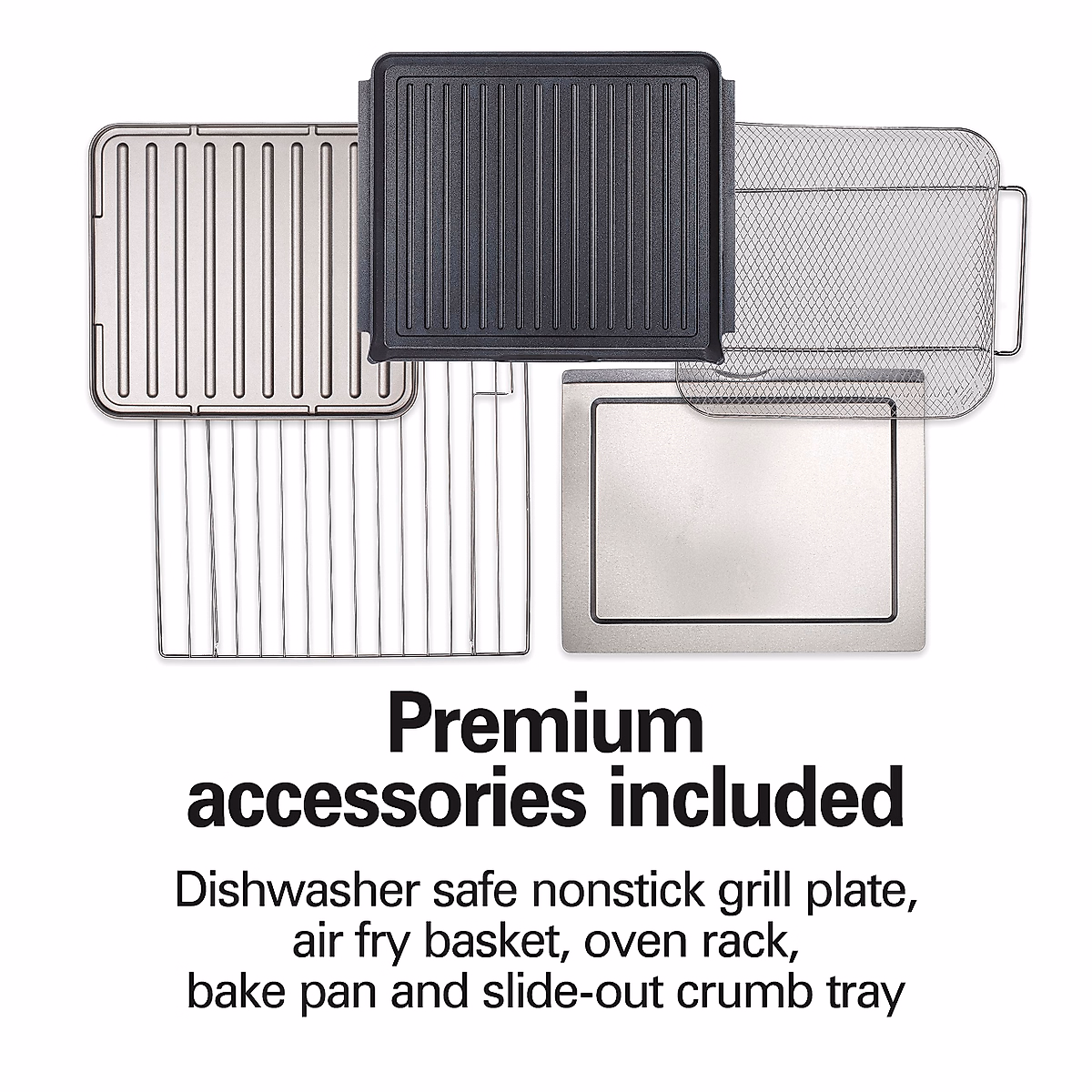 Hamilton Beach 6-in-1 Sure Crisp Air Fryer Toaster Oven Combo & Electric Indoor Grill, 450 F Searing Temp, Bake, Broil, Toast and Pizza Function, .88 cu. ft., 6 Slice Capacity, Stainless Steel (31395)