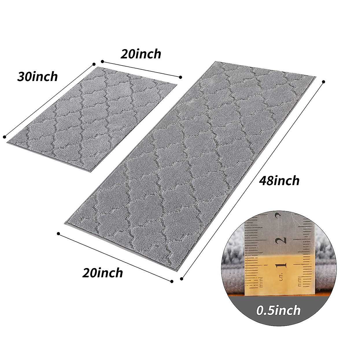COSY HOMEER Soft Kitchen Rugs [2 PCS] for in Front of Sink Super Absorbent Kitchen Floor Mats and Mats 20x30 Inch/20X48 Non-Skid Kitchen Mat Standing Mat Washable,Polyester,Grey