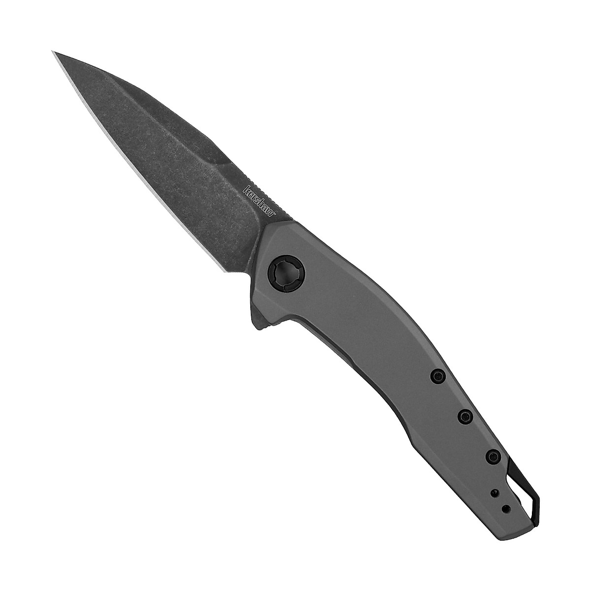 Kershaw Sanctum Pocket Knife, Curved Grey PVD Stainless Steel Handle, 3 inch 8Cr13Mov Blackwash Blade, Pocketclip