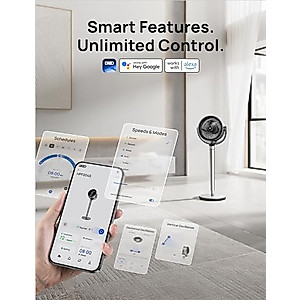Dreo Pedestal Fan with Smart Control, 43'' Inches, 150°+120° Omni-Directional Oscillating Quiet Fans for Bedroom, 110ft Circulator Fan with DC Motor, 9 Speeds, 6 Modes, 12H Timer, Wi-Fi/Voice/Alexa