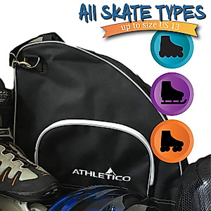 Athletico Ice Skate Bag + Large Skate Blade Cover - Bundle Includes Skate Bag for Ice Skates, Figure Skates, or Hockey Skates and Blade Cover to Protect Blades (Black) (Black, Large)