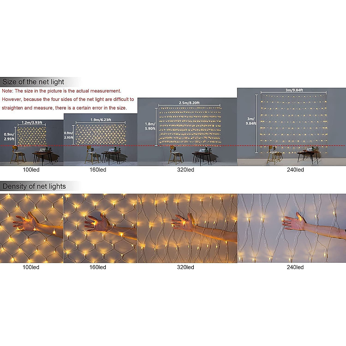 gresonic Net Mesh Lights,320 LEDs 8.2ft x 5.9ft Waterproof String Lights for Christmas Trees,Bushes,Holiday,Party,Outdoor Garden,Wedding Decorations(Warm White)