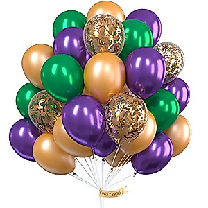 PartyWoo Purple Green Gold Balloons 50 pcs and Crepe Paper Streamers Purple 4 Rolls