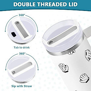 DIGTIA Stainless Steel Insulated Tumbler w/Handle & Straw, Baseball Double Wall Vacuum Travel Coffee Mug Cup w/Lid, Leak-Proof Sports Glove Sport Water Bottle,40oz