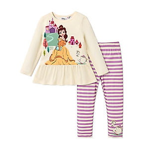 Disney Princess Toddler Girls Long Sleeve Ruffle T-Shirt Dress Pants Leggings Outfit Set Yellow 4-5 Years