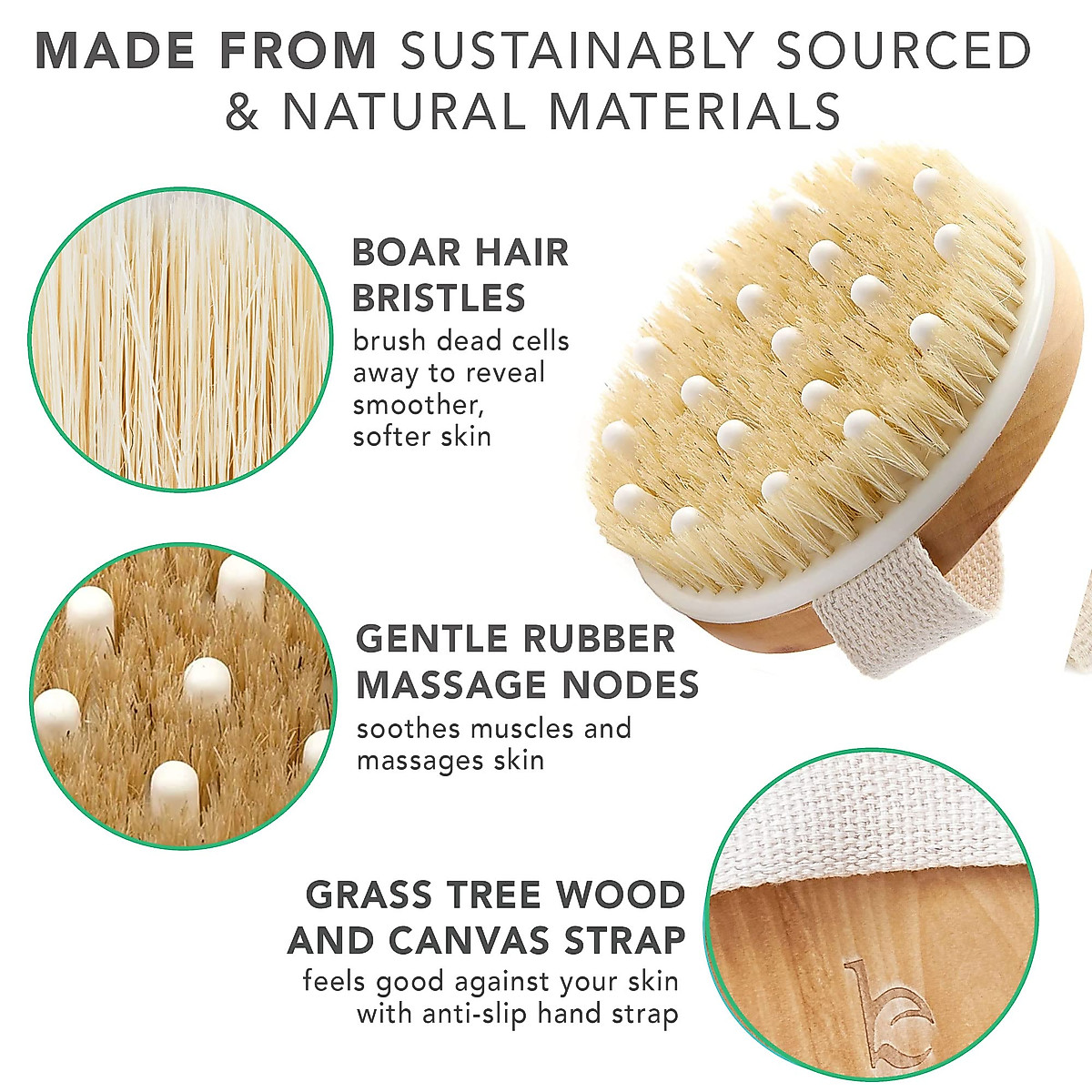 Dry Brushing Body Brush for Lymphatic Drainage & Cellulite - Round Dry Brush for Body Natural Bristle Body Brush for Showering - Skin Brush for Dry Brushing Bath and Exfoliating