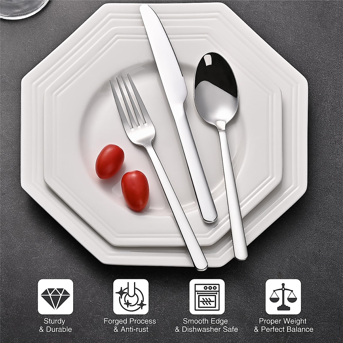 KINGSTONE Forged 20-Piece Silverware Set, 18/10 Stainless Steel Flatware Utensils Set for 4, Mirror Finish,Dishwasher Safe (Silver)