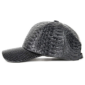 JNKET Fashion Mens Crocodile Pattern Baseball Cap PU Leather Hats for Women Adjustable Outdoor Sports Hats (Black)