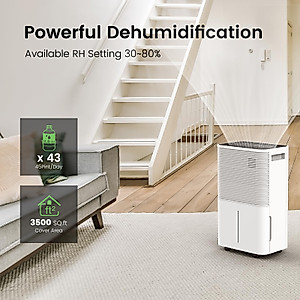FREE VILLAGE Dehumidifier, 45 Pint (50 Pint Under 90°F/90% RH) Dehumidifiers for Home Up to 3500 Sq. Ft, Auto Drainage, Digital Control Panel, 24 Hr Timer, Dehumidifier for Basement, Bathroom, Bedroom