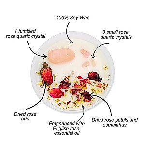 LIA CHAHLA LONDON Luxury ‘Self-Love’ Rose Quartz Candle 6 oz – Scented English Rose Candle – Hidden Gem Candle Infused w/Essential Oils – 100% Soy Candle (Self Love/Rose - Rose Quartz, 6 Oz)