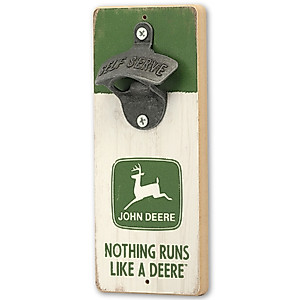 John Deere Wall Bottle Opener - Vintage John Deere Bottle Opener Made with Wood and Cast Metal - Nothing Runs Like a Deere