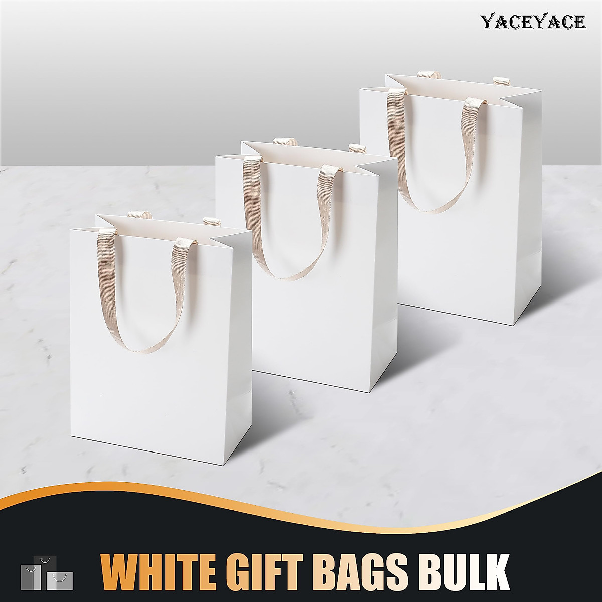 White Gift Bags, YACEYACE 10Pcs Kraft Paper Bags 8"x4.25"x10" White Paper Bags White Bags with Handles Paper Gift Gags White Paper Shopping Bags Merchandise Bags Goodie Bags Boutique Bags Retail Bags Party Bags Gift Bags