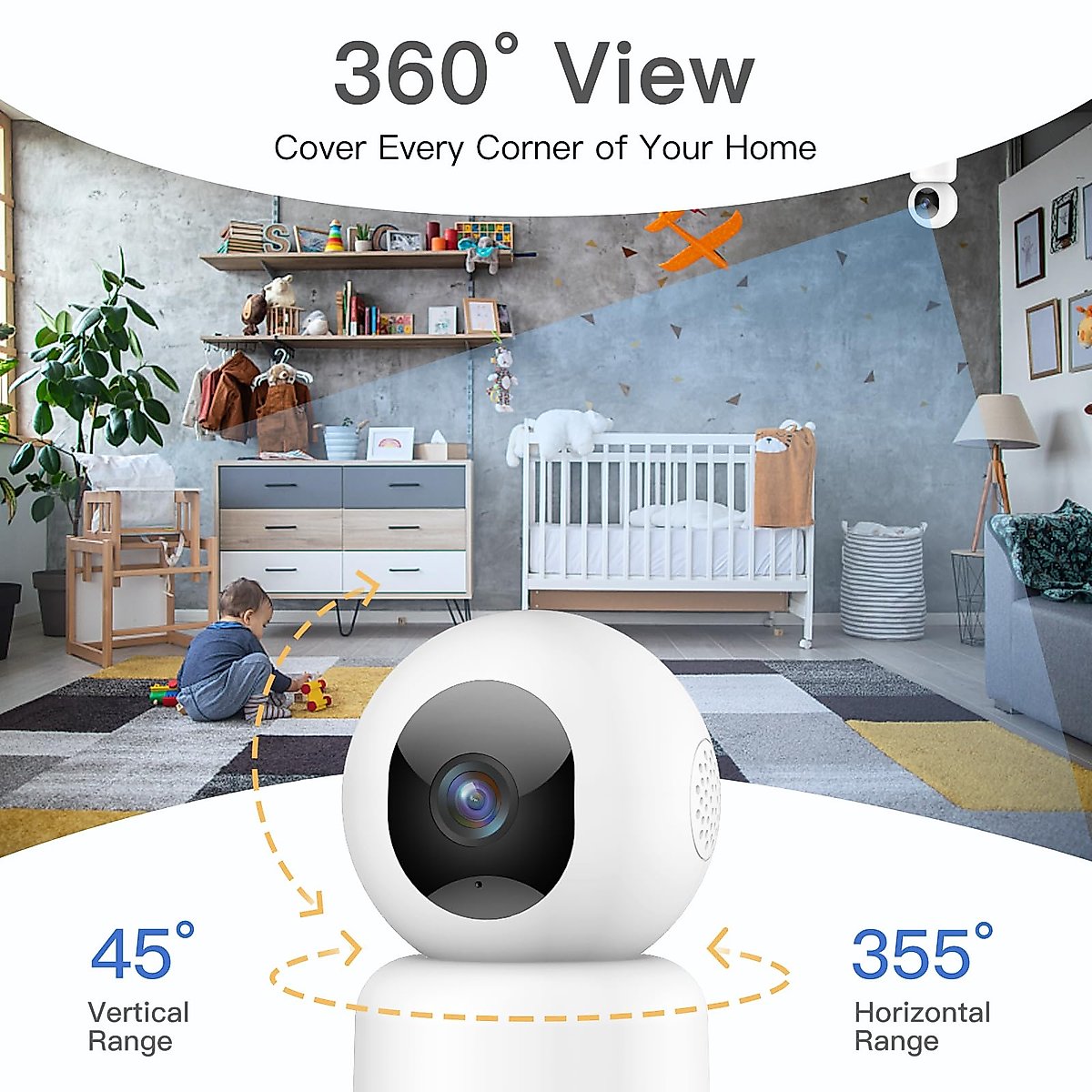 Funovation 3MP Indoor Security Camera, 360° PTZ 2.4G WiFi Only Cameras for Home Security/Baby Monitor, Plug-in Pet Camera with Phone App for Dog/Cat, 2-Way Talk, Night Vision, Auto Tracking, SD/Cloud