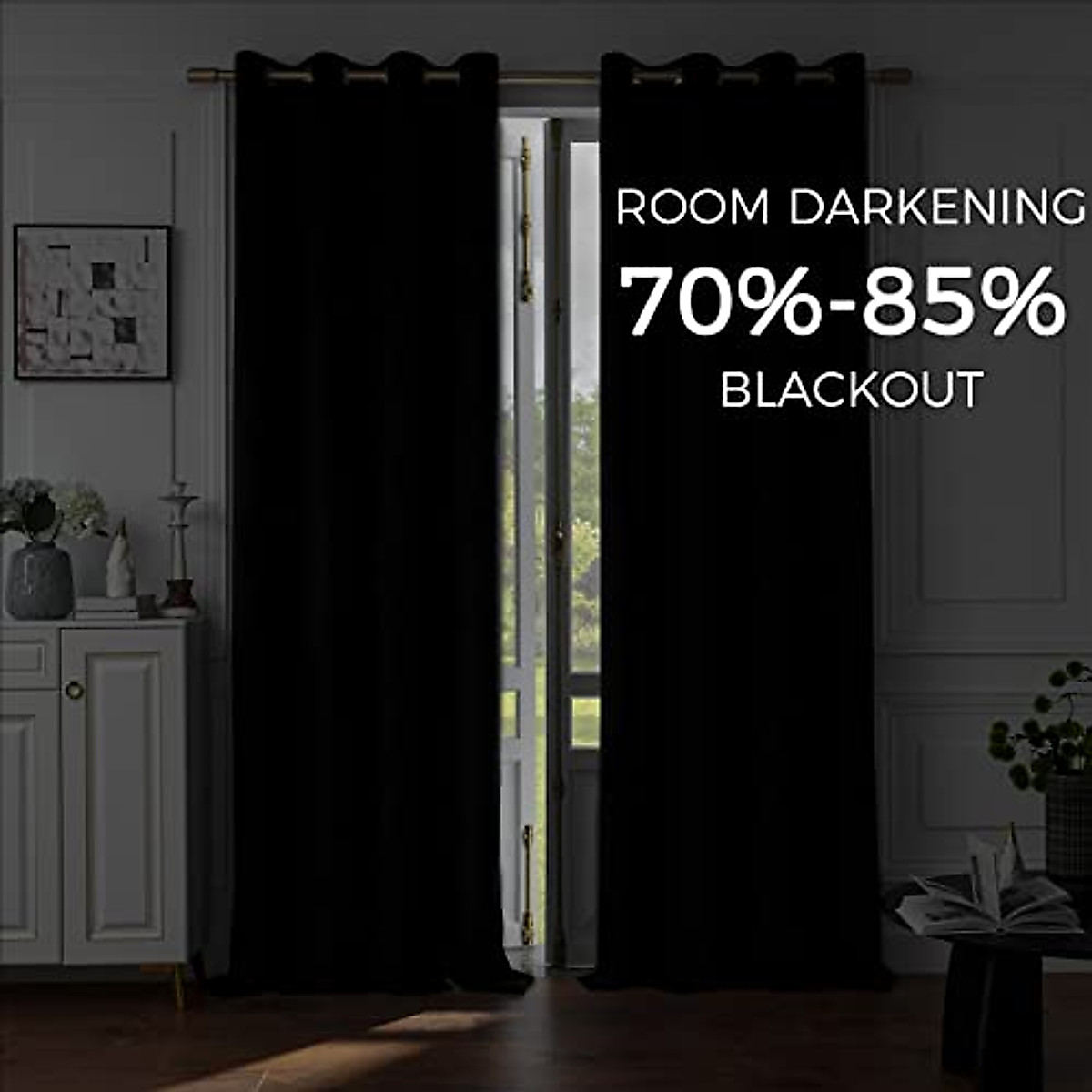 Topfinel Black Blackout Velvet Curtains 90 inches Long for Living Room, Grommet Brightens Thick Vertical Backdrop Drapes for Cinema/Room Dividers, W52 x L90 Each Panel, 2 Panels