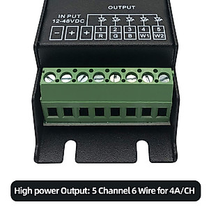 5 Channel DMX Decoder with RDM Digital Display,DMX512 Dimmer Driver PWM RGBCCT LED Controller for RGBWW RGBW or 5group White lightstrips LED Module Light Input 12V-48VDC