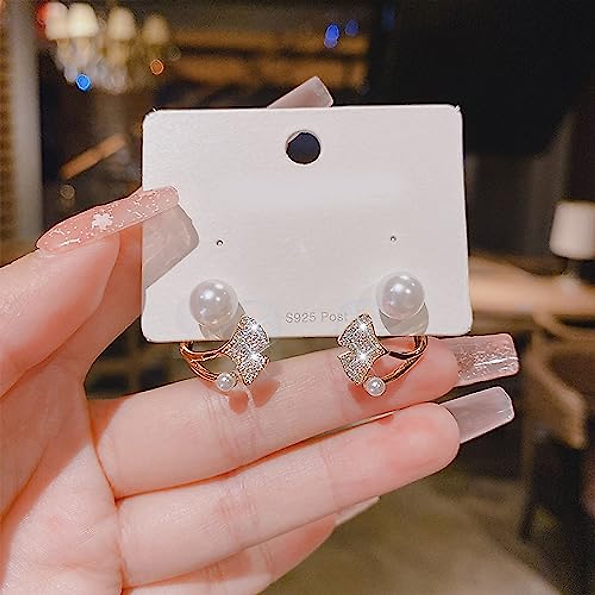 Aonklot Pearl Earring, Metal Pearl Stud, Crystal Drop for Women, Wedding Party Prom Jewelry Gifts