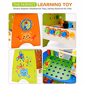 Ohuhu Tool Workench Toy Set, Kids Toy Play Workbench, Kids Wooden Tool Bench Workshop, Workbench with Tools Set (89 Piece Set), Wooden Construction Bench Toy for Boys Girls Age 3 4 5 6 7