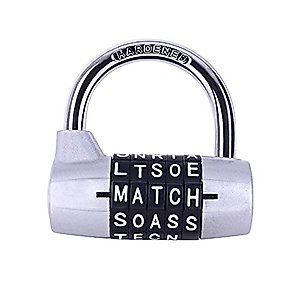 Combination Padlock - 5 dials, Locker Locks Set Your own Word Combination Padlock, 1 Pack, (Silver)