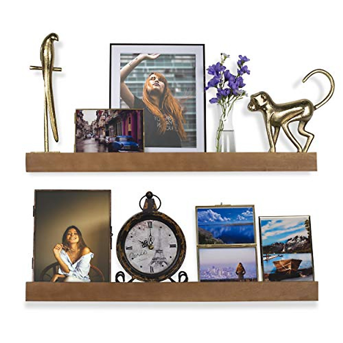 Rustic State Smith Wall Mount Wood Picture Ledge Photo Display - Kids Baby Nursery Room Bookshelf - Farmhouse Décor Floating Shelves - 30 Inch - Walnut - Set of 2