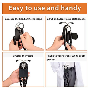 Aiotve Stethoscope Holder-Stethoscope Clip Hip Holder,Premium Leather Handmade Clip-on Stethoscope Hip Holder for Easily Accessible, Hygienic Stethoscope Attachment, for Physicians/Nurses(Black)