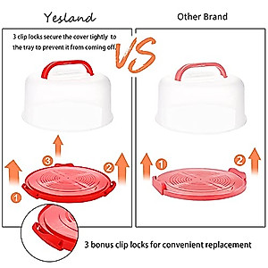 Yesland Cake Carrier with Collapsible Handle - Plastic Red Cake Container and Holder with Lid - Portable Round Cake Cover for 10 inch Cake, Pies, Cookies, Nuts, Muffins and Fruit