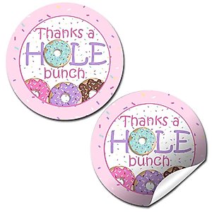 Donut Grow Up Themed Birthday Thank You Sticker Labels for Girls, 40 2" Party Circle Stickers by AmandaCreation, Great for Party Favors, Envelope Seals & Goodie Bags