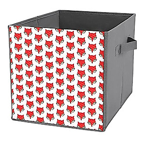 Fox with Glasses Foldable Storage Bins Printd Fabric Cube Baskets Boxes with Handles for Clothes Toys, 11x11x11