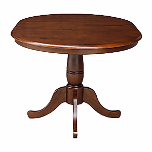 International Concepts Standard Height 36-Inch Round Extension Table with 12-Inch Leaf, Espresso