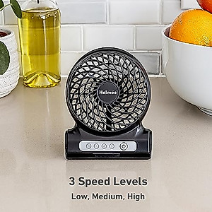 HOLMES 4" Personal Fan, Rechargeable Battery, 3 Speed Settings, Lightweight, Compact and Portable, Adjutstable Head, Home and Office, USB Cable, Black Finish